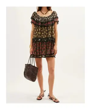 Rixo Floral Motif Ruffled Dress