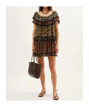 Rixo Floral Motif Ruffled Dress