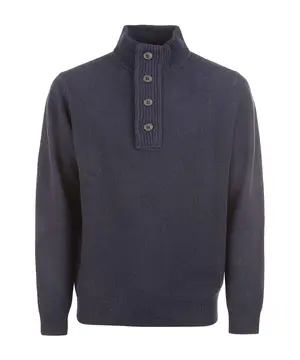 Barbour High-neck Half Buttoned Knit Jumper - Navy Blue