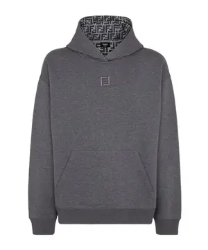 Fendi Logo Embroidered Hoodie - Dark Gray