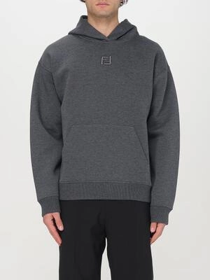 Fendi Logo Embroidered Hoodie - Dark Grey