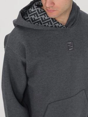 Fendi Logo Embroidered Hoodie - Dark Grey