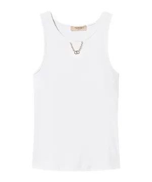 TWINSET Sleeveless Cotton Tank Top With Chain Detail