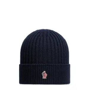 Moncler Wool Ribbed Beanie - Navy Blue