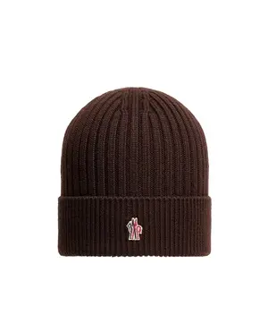 Moncler Ribbed Wool Beanie - Brown