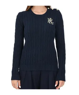 Ralph Lauren Embroidered Cable Knit Jumper - Navy