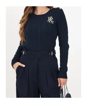 Ralph Lauren Embroidered Cable Knit Jumper - Navy