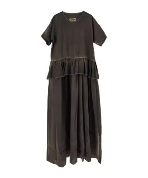 UMA WANG Short Sleeve Maxi Dress With Pleated Details - Black