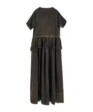 UMA WANG Short Sleeve Maxi Dress With Pleated Details