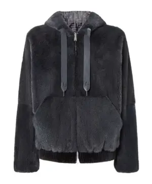 Fendi Logo Detailed Hooded Reversible Jacket - Black