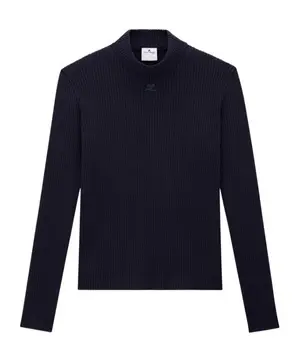 COURREGES Rib-knit Mock-neck Jumper - Navy Blue