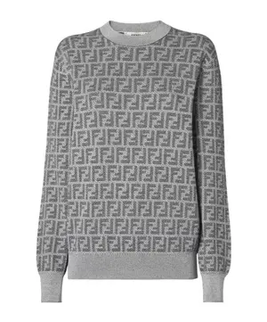 Fendi Ff Jacquard Long Sleeve Jumper - Grey