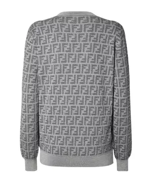 Fendi Ff Jacquard Long Sleeve Jumper - Grey
