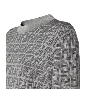 Fendi Ff Jacquard Long Sleeve Jumper - Grey