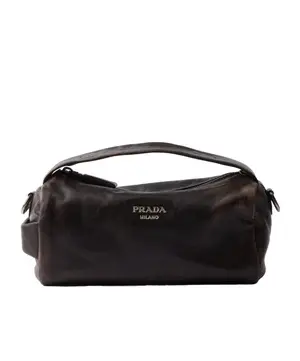 Prada Prada Logo-Detailed Zip-Up Shoulder Bag Dark Brown