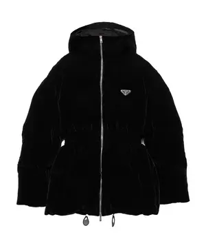 Prada Hooded Down Jacket With Enameled Metal Triangular Logo