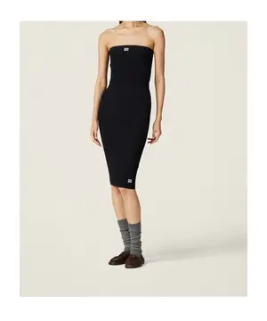 Miu Miu Strapless Ribbed Cropped Top