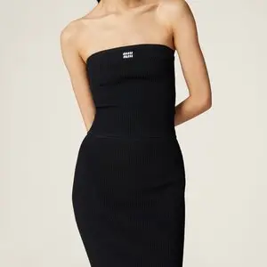 Miu Miu Strapless Ribbed Cropped Top