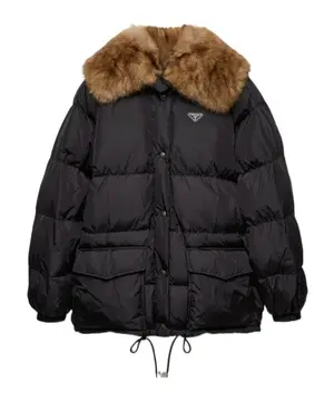 Prada Padded Jacket With Drawstring And Removable Fur Collar