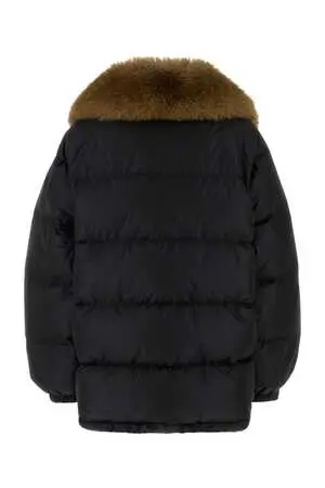 Prada Padded Jacket With Drawstring And Removable Fur Collar
