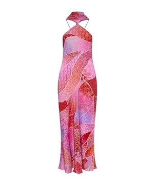 Rixo Halter Neck Maxi Dress With Detachable Scarf