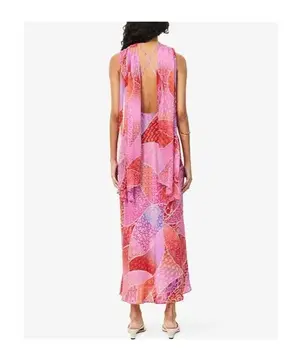 Rixo Halter Neck Maxi Dress With Detachable Scarf