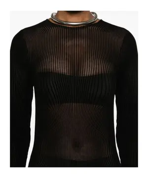 JEAN PAUL GAULTIER Pinstripe Sheer Mesh Midi Dress