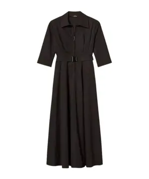 TWINSET Belted Poplin Midi Dress - Black