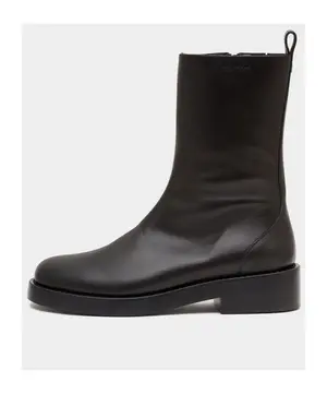 COURREGES Stretch Leather Boots With Embossed Logo And Side Zippers