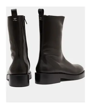 COURREGES Stretch Leather Boots With Embossed Logo And Side Zippers