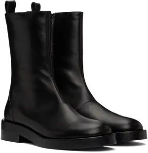 COURREGES Stretch Leather Boots With Embossed Logo And Side Zippers