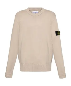 Stone Island Logo Patch Crewneck Jumper - Beige