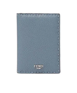Fendi Mercury Blue And Dark Grey Selleria Card Holder With 104 Hand-sewn Stitches - Light Blue