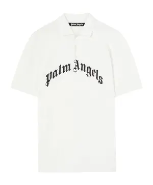 Palm Angels Curved Logo Embroidered Polo Shirt - White