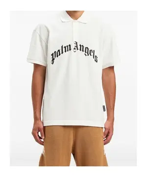 Palm Angels Curved Logo Embroidered Polo Shirt