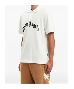 Palm Angels Curved Logo Embroidered Polo Shirt