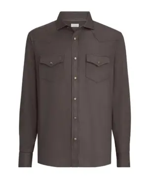 BRUNELLO CUCINELLI Garment-dyed Easy-fit Western Shirt In Cotton Chevron