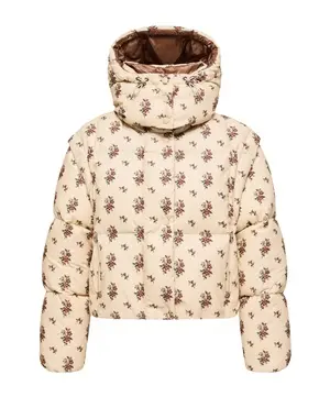 Moncler Torcol Hooded Floral Print Down Jacket - Light Beige