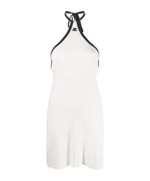COURREGES Logo Embroidered Cotton Mini Dress - White