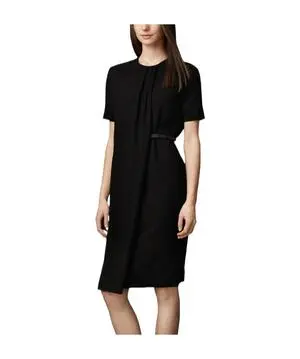 Burberry Round Neck Short Sleeve Belted Dress - Black