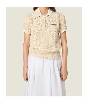Miu Miu Cotton Crochet Knit Polo Shirt