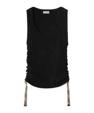 Burberry Ribbed Tank Top With Check Buckle Detail - Black