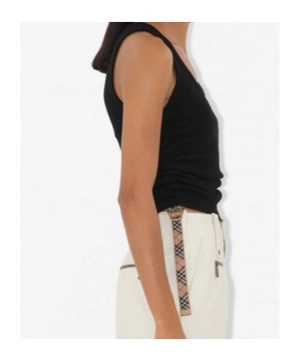 Burberry Ribbed Tank Top With Check Buckle Detail - Black