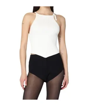 COURREGES Ribbed Top With Asymmetrical Hem And Buckle Detail - White