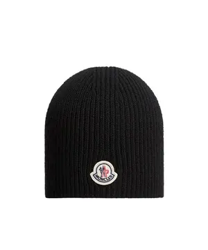 Moncler Logo Wool Beanie - Black
