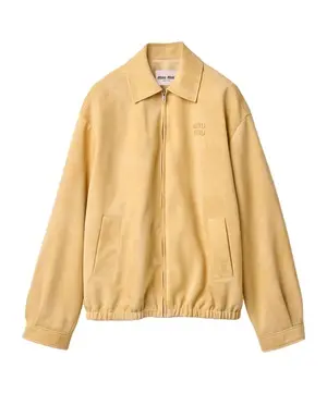 Miu Miu Waxed Suede Blouson Jacket - Nude