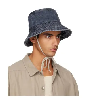 Rick Owens Drawstring Denim Bucket Hat - Washed Ash