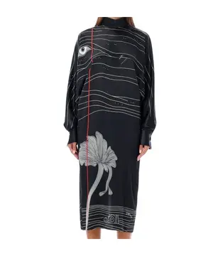 FERRAGAMO High-neck Printed Midi Dress