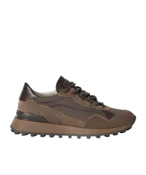 Brunello Cucinelli Suede And Techno Cotton Runners With Shiny Detail Sneakers - Brown
