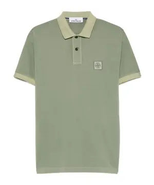 Stone Island Compass-patch Buttoned Polo Shirt - Sage
